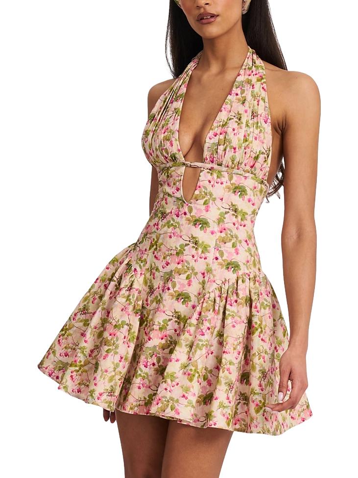 MISS CIRCLE Mackenzie Floral Print Halter Mini Dress